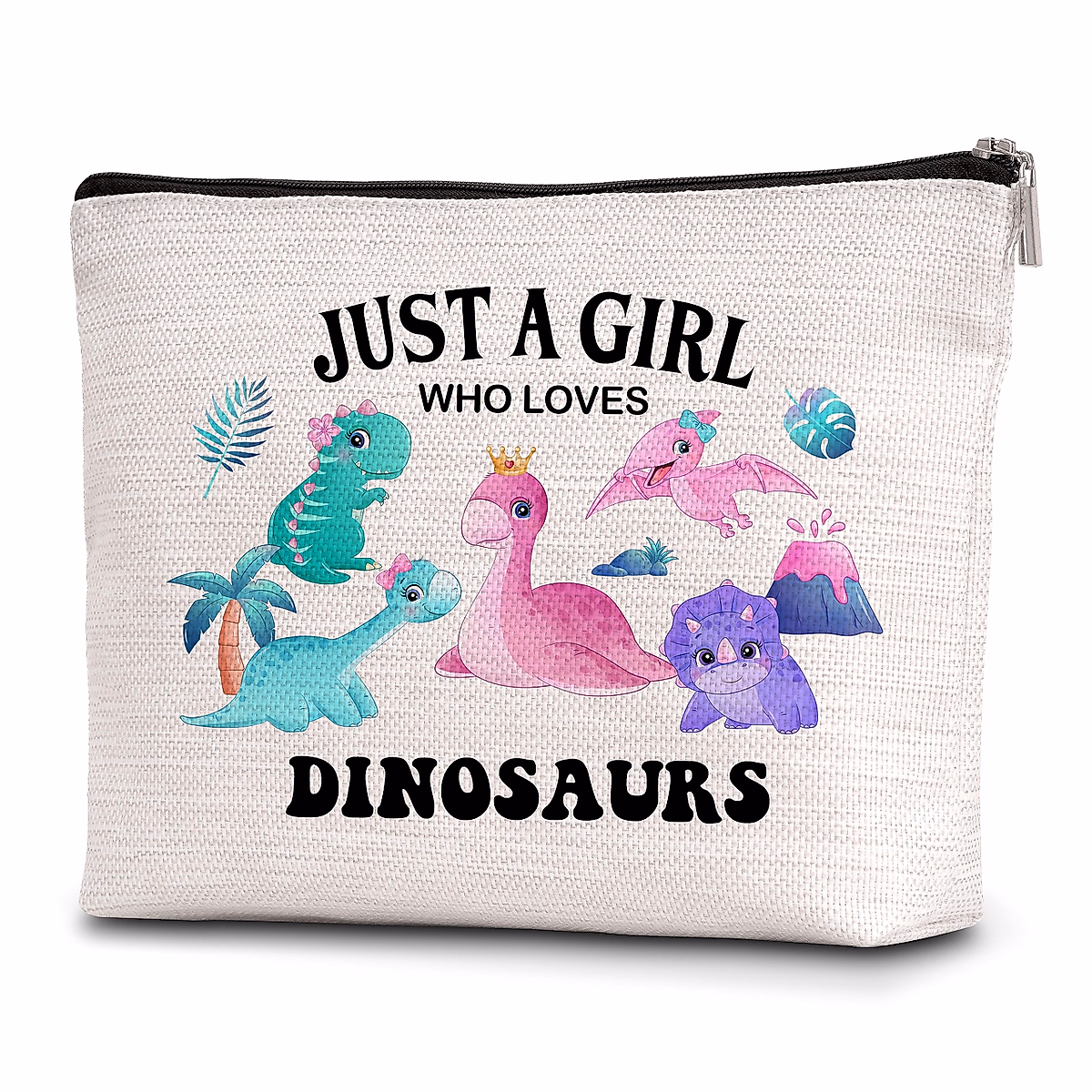 Cute Dinosaur Gifts Makeup Bag, Funny Dinosaur Gifts for Girls Women, Just A Girl Who Loves Dinosaurs, Birthday Christmas Gift for Her Bestie Friends Daughter Sister Animal Lover-A04