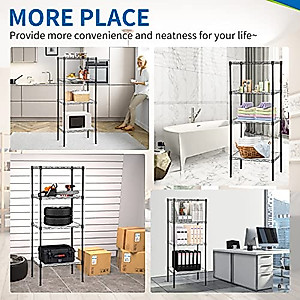 YRLLENSDAN Adjustable Height Wire Shelving with Shelf Liners, 4 Tier Metal Storage Shelves 600lbs Loading Capacity Shelving Units and Storage for Kitchen and Closet (18W x 12D x 44H), Black