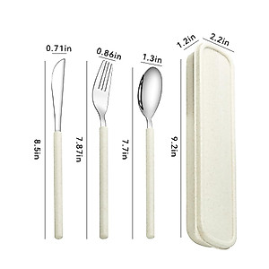 ArderLive 3 PCS Outdoor Flatware Set with Case, Fork Spoon Knife/Travel Set for Travel, Lunch Box and Camping, Christmas gifts Beige