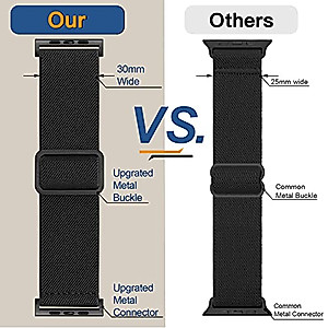 30MM Wide Stretchy Nylon Compatible with Apple Watch Ultra Band 49mm 44mm 45mm 42mm, Adjustable Sport Soft Elastic for Apple Watch Band Men Boys, Wristband for iWatch SE 8 7 6 5 4 3 (Black)