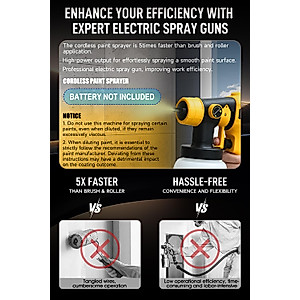 Cordless Paint Sprayer for DeWo1t 20V Max Battery (Battery NOT Included),No Battery HVLP Spray Paint Gun Yellow