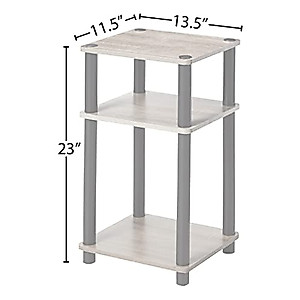 Furinno Just 3-Tier Turn-N-Tube End Table / Side Table / Night Stand / Bedside Table with Plastic Poles, 2-Pack, French Oak Grey/Black