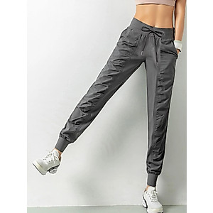 VUTRU Women's Drawstring Waist Joggers with Pockets, Lightweight Quick Dry Soft Sports Pants Workout Lounge Running Grey