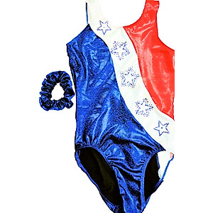 Look-It Activewear Gymnastic Leotard Red White & Blue Sparkling leotard for women Adult Meduim (size 6-8)