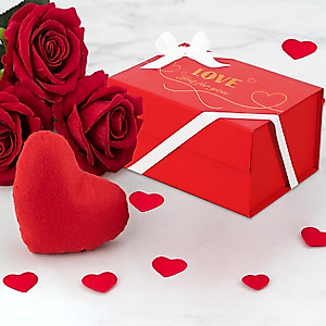 CHARMGIFTBOX Large Gift Box with Lids for Presents, 8.7x6.7x4 Inches Collapsible Red Gift Boxes with Magnetic Closure Ribbon and Card for Valentine's Day Birthday Bridesmaid Boxes