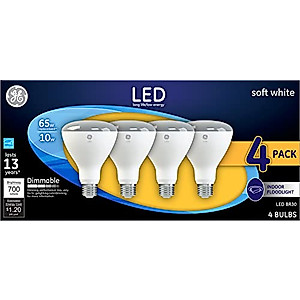 GE Lighting LED Indoor Floodlight Bulbs, 10 Watt (65 Watt Equivalent) Soft White, BR30 Bulb Type, Medium Base, Dimmable (4 Pack)