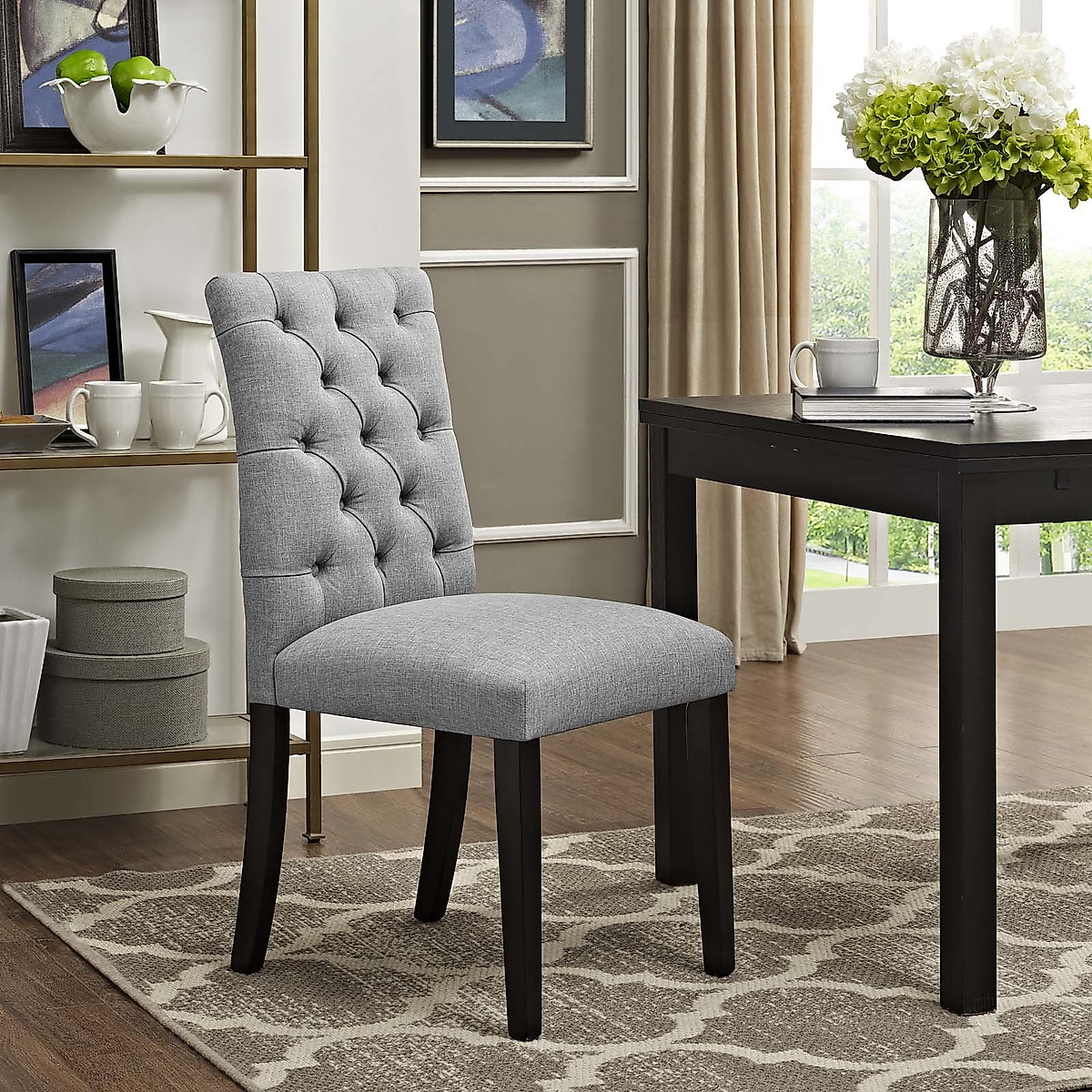 Modway MO- Duchess Modern Tufted Button Upholstered Fabric Parsons, Dining Chair, Light Gray