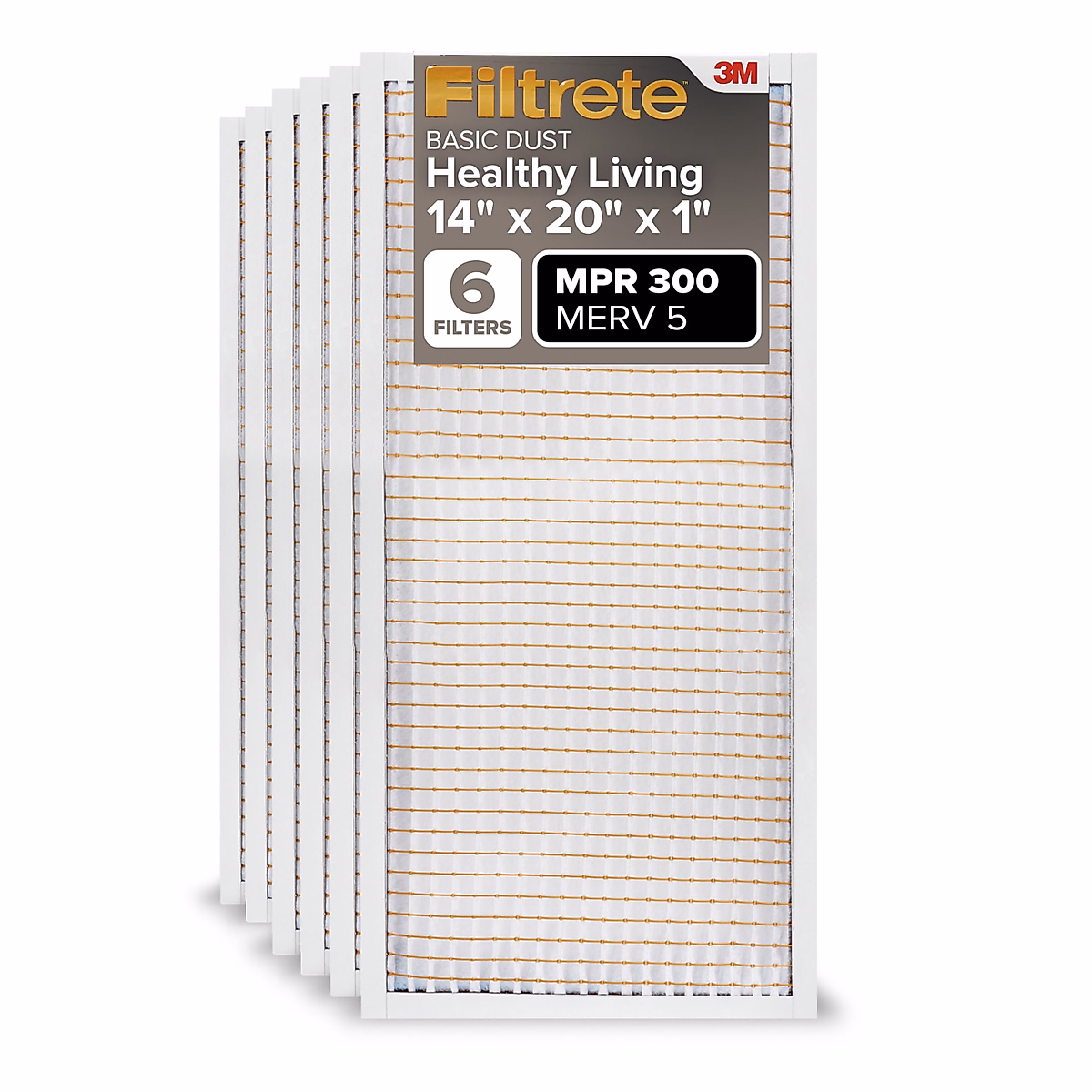 Filtrete 14x20x1 AC Furnace Air Filter, MERV 5, MPR 300, Capture Unwanted Particles, 3-Month Pleated 1-Inch Electrostatic Air Cleaning Filter, 6-Pack (Actual Size13.81x19.81x0.81 in)