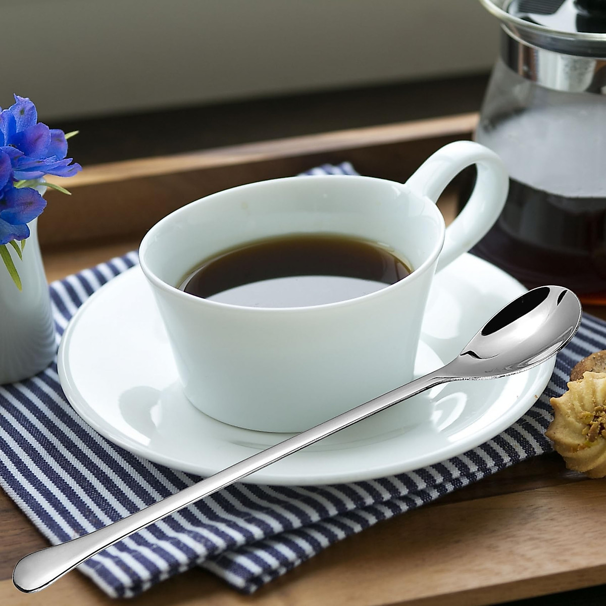 Coffee Spoon,4 Pcs Long Coffee Spoons for Coffee Bar,8-Inch Long Handle Iced Tea Spoon,Bar Spoon Cocktail Mixing Stirrers for Drink Silver (4, Silvery)