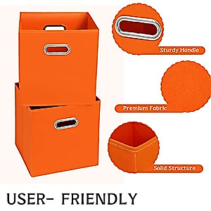 STOREONE 13 Inch Cube Organizer Bins ,Black Fabric Storage Bins，Foldable Storage Bins Basket with Dual Handles Fabric Organizer Bins and Storage Box，Set of 3,Orange