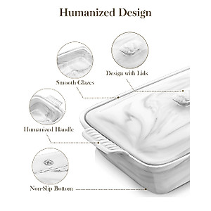 MALACASA Casserole Dish, Baking Dishes for Oven, 4.3qt Ceramic Lasagna Pan, Rectangular Baking Pan, Bakeware Set with Handles for Serving Cooking Banquet Family, 15.9x10x2.9 inches, Series BAKE-GREY