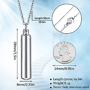 Urn Necklace for Ashes Cremation Cylinder Memorial Stainless Steel Memorial Pendant for Women Men Loved Ones (Silver,10 Pieces)