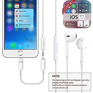 [Apple MFI Certified] 3 Pack for iPhone Headphone Adapter, iPhone 3.5mm Headphone Aux Audio Dongle Splitter Jack Adaptor for iPhone 12/11/11 Pro/XR/XS/X 8 7/iPad/iPod, Support All iOS System(White)