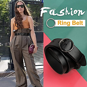 WERFORU Women Casual Dress Belt Genuine Leather Belt with Round Buckle,Black,Suit Pant Size 29-34 inches