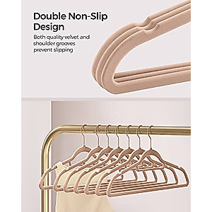 SONGMICS 30-Pack Pants Hangers and 50-Pack Clothes Hanger Bundle, Velvet Hangers with Adjustable Clips, Non-Slip, and Space-Saving, Pale Green and Pale Brown UCRF012GR30 and UCRF021LB50