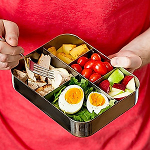 LunchBots Large Cinco Stainless Steel Lunch Container - Five Section Design Holds a Variety of Foods - Metal Bento Box - Dishwasher Safe - Stainless Lid -Pinka Dots