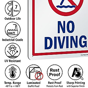 SmartSign 14 x 10 inch “Attention - No Diving” Pool Metal Sign, 40 mil Laminated Rustproof Aluminum, Red, Blue and White