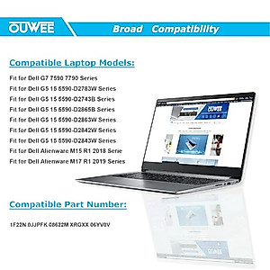 OUWEE 1F22N Laptop Battery for Dell Alienware M15 R1 M17 R1, G5 15 5590 5590-D2783W 5590-D2743B D2842W D2843W D2865B G7 7590 D2785B ALW15M-D1523S, fit for JJPFK 0JJPFK 06YV0V HYWXJ 0HYWXJ 15.2V 60WH