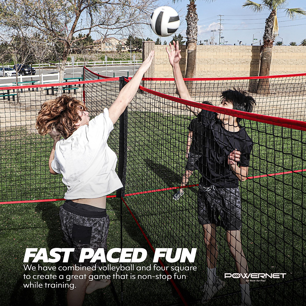 PowerNet Four Square Volleyball Net | Fun New Game | Play at The Park or Beach | 2 Versions (Standalone Four Square)