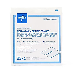 Medline Caring Non-Woven Sterile Drain Sponges, 4"x4", 6-ply (Case Of 600)