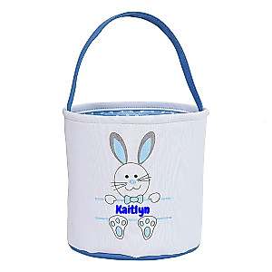 Molikyla Personalized Easter Basket Custom with Name for Boys Girls Kids Customized Easter Gifts Canvas Cotton Buckets, Blue, one size