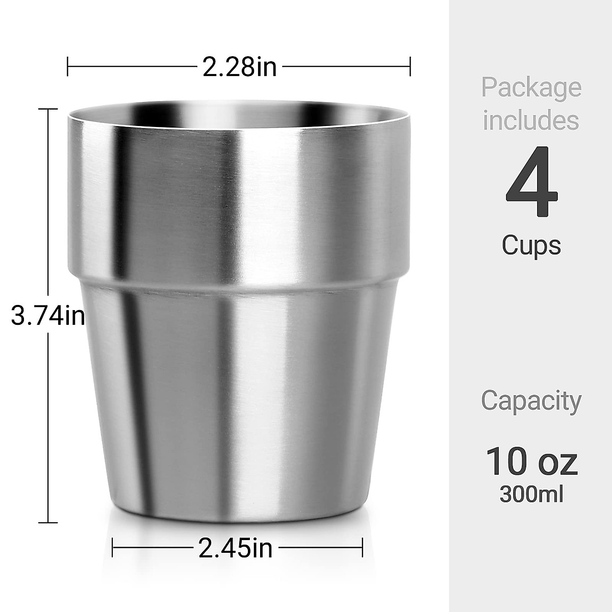 Beasea Stainless Steel Insulated Cup, 10 oz Stackable Stainless Steel Cups Set of 4, Small Metal Cup Double Wall Vacuum Insulated Drinking Cups Glasses for Home Restaurant Office Camping Party
