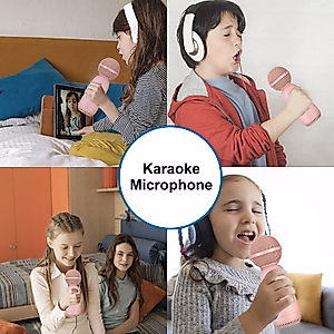 Aokeo Wireless Microphones Bluetooth Speaker, Wireless Karaoke Mic for Kids Children Mic for Singing Portable Karaoke Machine Mic,Home Birthday Party(Pink)