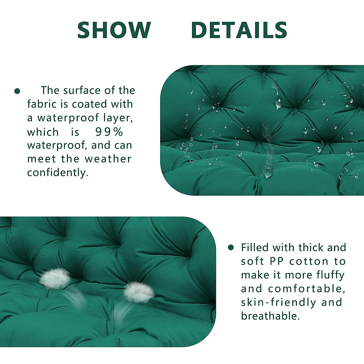 Porch Swing Cushions Waterproof Outdoor Swing Cushions 2-3 Seater Thicken 5" Dark Green Patio Swing Cushion with Backrest 60 ×40" Swing Replacement Cushion for Outdoor Furniture