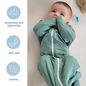 ZIGJOY Shark-Fin Transition Swaddle - 0.5 Tog Rayon Made from Bamboo Sleep Sack Transitional Swaddle Sack Baby Wearable Blanket with 2-Way Zipper, Mint Green, 3-6 Months