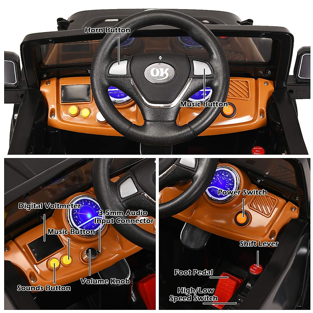 Costzon Ride On Car, 12V Battery Powered Car w/2 Motors, Parental Remote Control, Open Doors, Lights, MP3, Music, Horn, Spring Suspension, High/Low Speed, Electric Ride On Truck for Kids (Black)