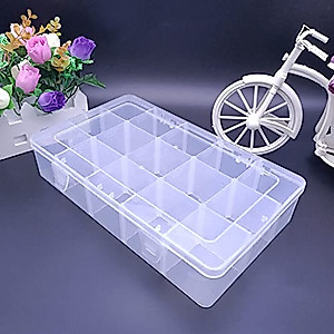 HomDSim 2 Pack 15 Large Grids Clear Plastic Organizer Storage Box for Washi Tape,Adjustable Compartments with Dividers,Container Holder for Ribbon,Sewing,Thread,Masking Tape,DIY Sticker Roll Tape