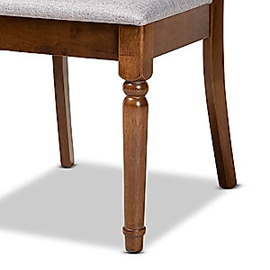 Baxton Studio Lucie Dining Chair and Dining Chair Grey Fabric Upholstered and Walnut Brown Finished Wood 2-Piece Dining Chair Set