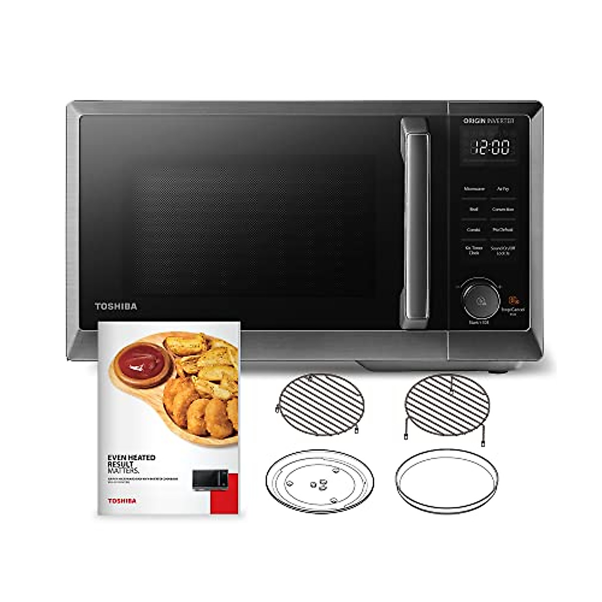 TOSHIBA 6-in-1 Inverter Microwave Oven Air Fryer Combo, Countertop Microwave, Healthy Air Fryer, Broil, Convection, Speedy Combi, Even Defrost, 11.3’’ Turntable, Eco-Mode, Sound On/Off, 27 Auto Menu