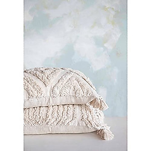 Creative Co-Op Woven Cotton Slub Lumbar Tufted Design and Tassels, Set of 2 Pillows, 24" L x 16" W x 0" H, Cream
