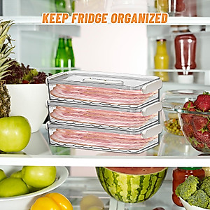 Qivine Bacon Container for Refrigerator, Plastic Bacon Storage Container for Fridge with Tong, Clear Bacon Keeper for Refrigerator Airtight with Lid, Lunchmeat Cheese Container for Refrigerator
