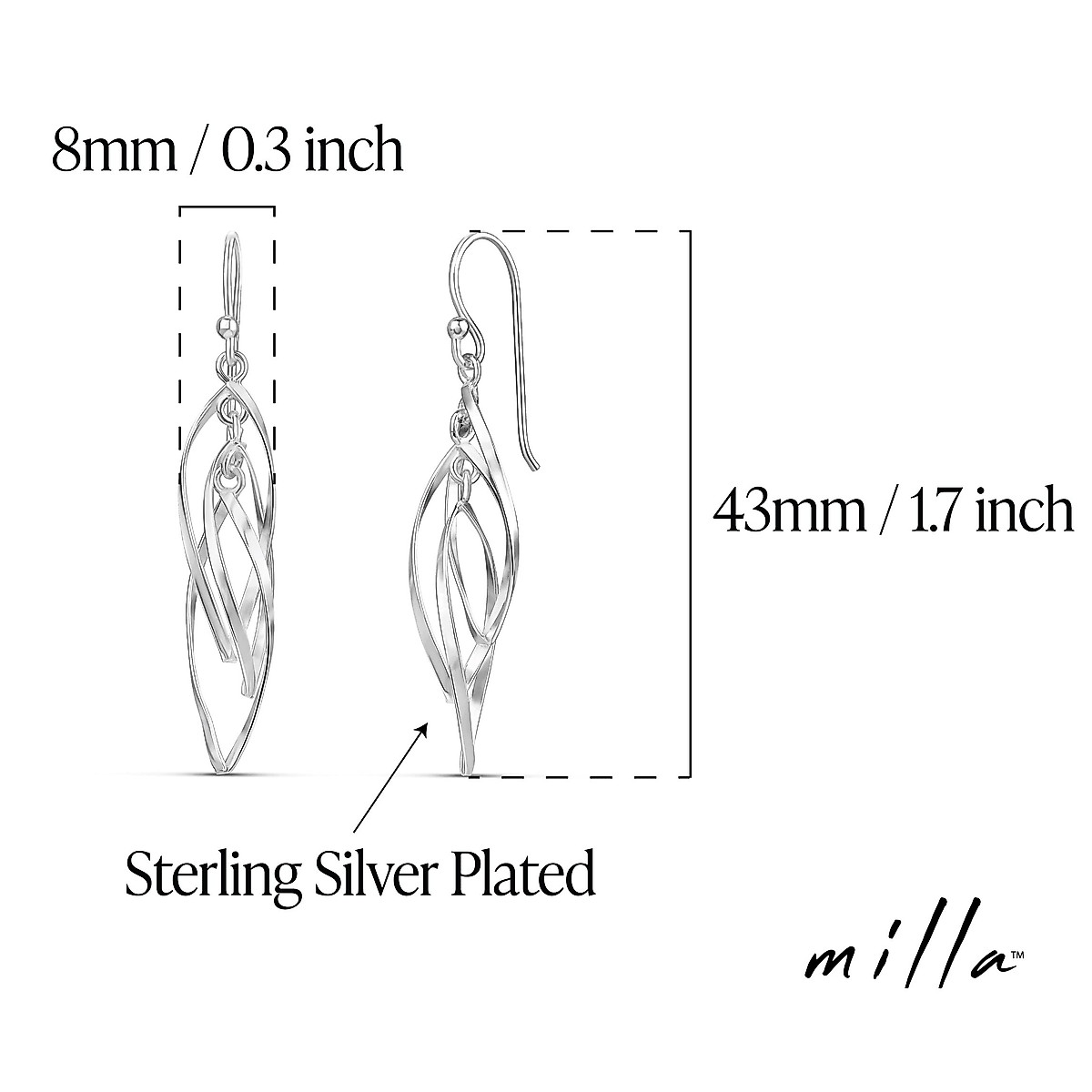 MILLA Teardrop Earrings - Designer Silver Statement Earrings or Gold Dangle Earrings for Women Trendy Upscale Sterling Silver Wire Dangly Earrings (Linear Swirl/Sterling Silver Plated)