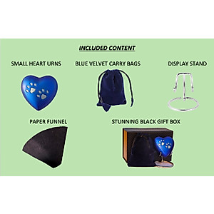 THE ASCENT MEMORIAL Pet Cremation Urn for Ashes | Gift Box of Dog’s and Cat’s Small Love Heart Ash Container for Funeral Remains with Display Stand Velvet Carry Bag Paper Funnel
