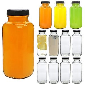 Accguan 12oz Glass Bottles,Leak-Proof Vintage Water Bottles for Juicing,Hot Sauce,Kombucha,Ginger Jar,Potion,Oil,Milk Bottles,Whiskey,Portable Travel Bottle,Smoothies Bottles(12pack)