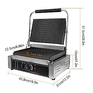 POWLAB Commercial Sandwich Panini Press Grill 2200W Sandwich Press Grill Machine Electric Stainless Steel Sandwich Maker Non Stick Surface Kitchen Equipment for Making Hamburgers Steaks Bacons