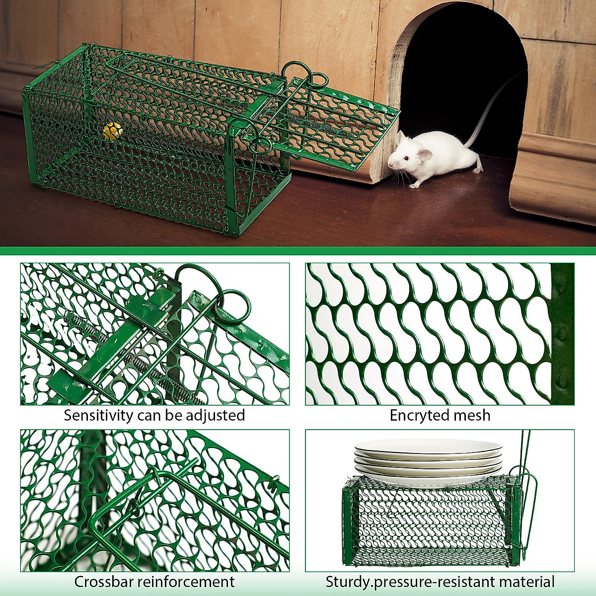 Qualirey 4 Pcs Humane Rat Trap Chipmunk Squirrel Cage Trap Foldable Rodent Trap for Small Live Animal Voles Hamsters Cage Catch and Release for Kitchen Yard Garage Indoors Outdoors (Green)