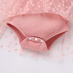 IMEKIS First Birthday Outfit Girl:Boho Romper Princess Dress Headband 1st Valentines Day Baby Cake Smash born Photography Easter Dresses for Toddler Infant Christening Pink Floral 0-6 Months