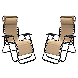 Caravan Canopy Infinity Zero Gravity Steel Frame Patio Deck Chair, Beige (Pair)