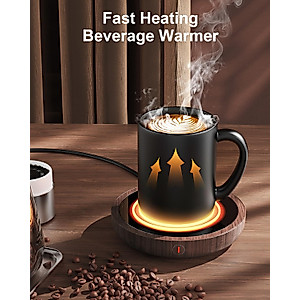 SWEETFULL Coffee Mug Warmer, 36W Electric Coffee Cup Warmer for Desk with 3-Temp Settings Advanced Temperature-Controlled Beverage Warmers Heating Plate for Coffee, Milk, Tea, Candle Wax - Wood