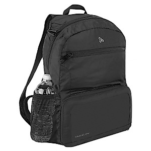 Travelon Anti-theft Packable Backpack, Black, Open 10.5 x 17 x 6 Packed 10.5 x 6 x 1