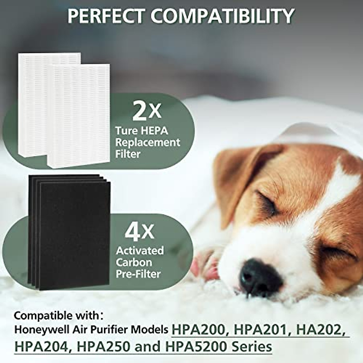 HPA200 HEPA Filter Replacement Compatible with Honeywell HPA200 HRF-ARVP200 Series Air Purifier HPA200, HPA201, HA202, HPA204, HPA250, HPA5200, 2 HEPA R and 4 Precut Carbon Pre-Filters A