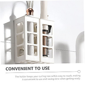 PRETYZOOM 2pcs Curling Iron Storage Box Hair Dryer Holder Wall Mounted Hairdryer Holder for Bathroom Locker Organizer Shelf Curling Steamer Brush Holder No Punching Plastic White