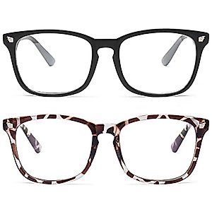 livho 2 Pack Blue Light Blocking Glasses, Computer Reading/Gaming/TV/Phones Glasses for Women Men,Anti Eyestrain & UV Glare (Matte Black+Leopord)