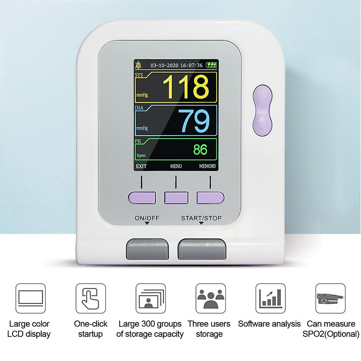 CONTEC Fully Automatic Blood Pressure Monitor Upper Arm Cuff 3 Mode 3 Cuffs Electronic Sphygmomanometer 300 Sets Memory