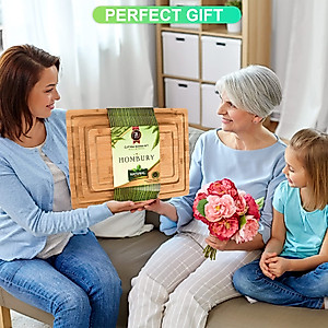 HOMBURY Bamboo Cutting Board Set - Bamboo Wood Cutting Board with Juice Groove Serving Tray for kitchen - Butcher Chopping Board for Meat - Ideal for Cheese, Fruit, Vegetables, Meat