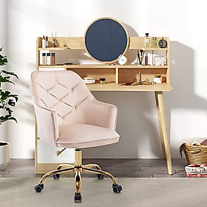 Goujxcy Home Office Chair, Velvet Desk Chair Modern Adjustable Swivel Chair, Upholstered Task Chair Accent Chair Executive Chair Vanity Desk Chair (Lake Blue)